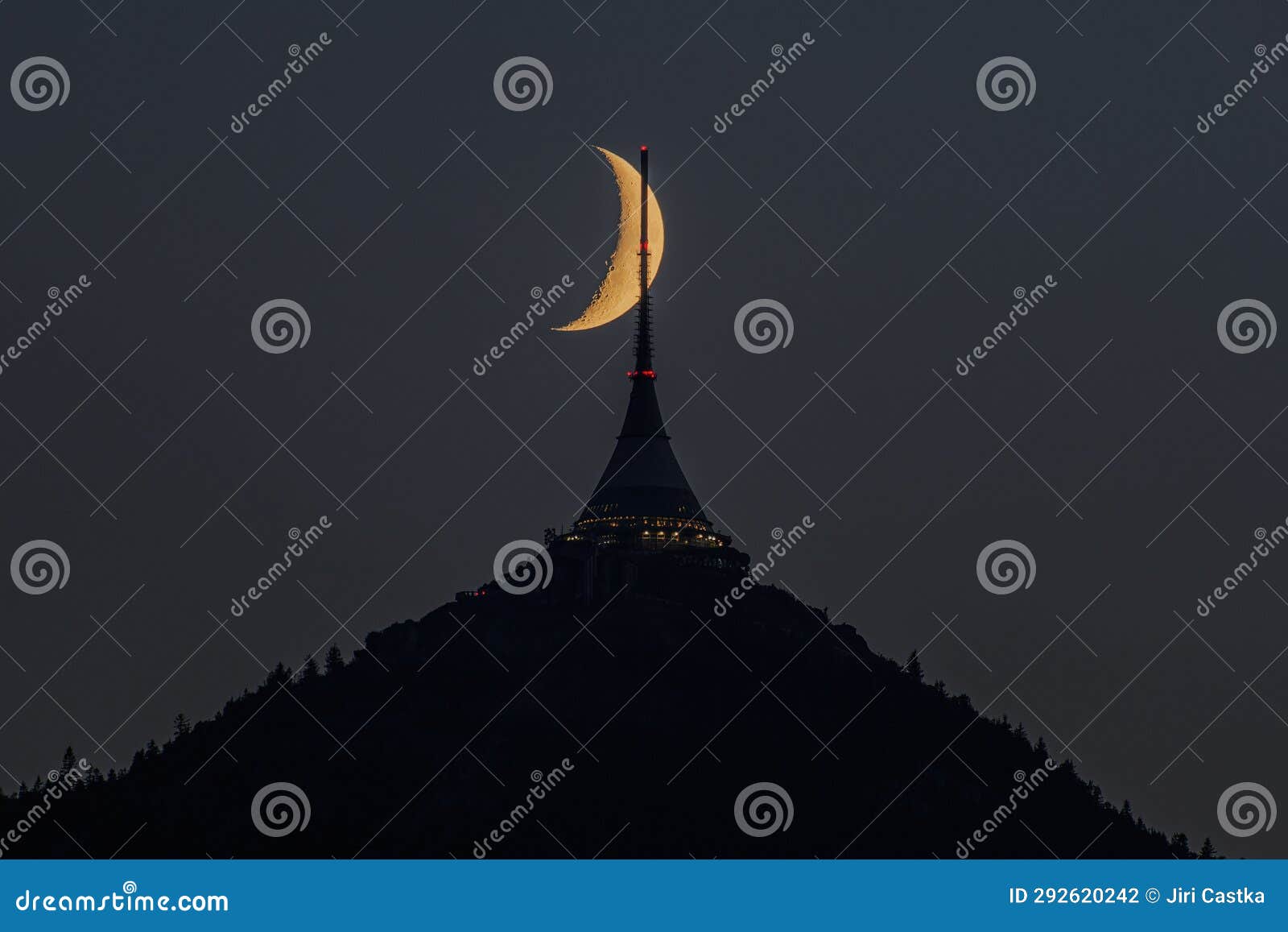 Jested Tower, Mountain Near Liberec, with Moon Stock Photo - Image of ...