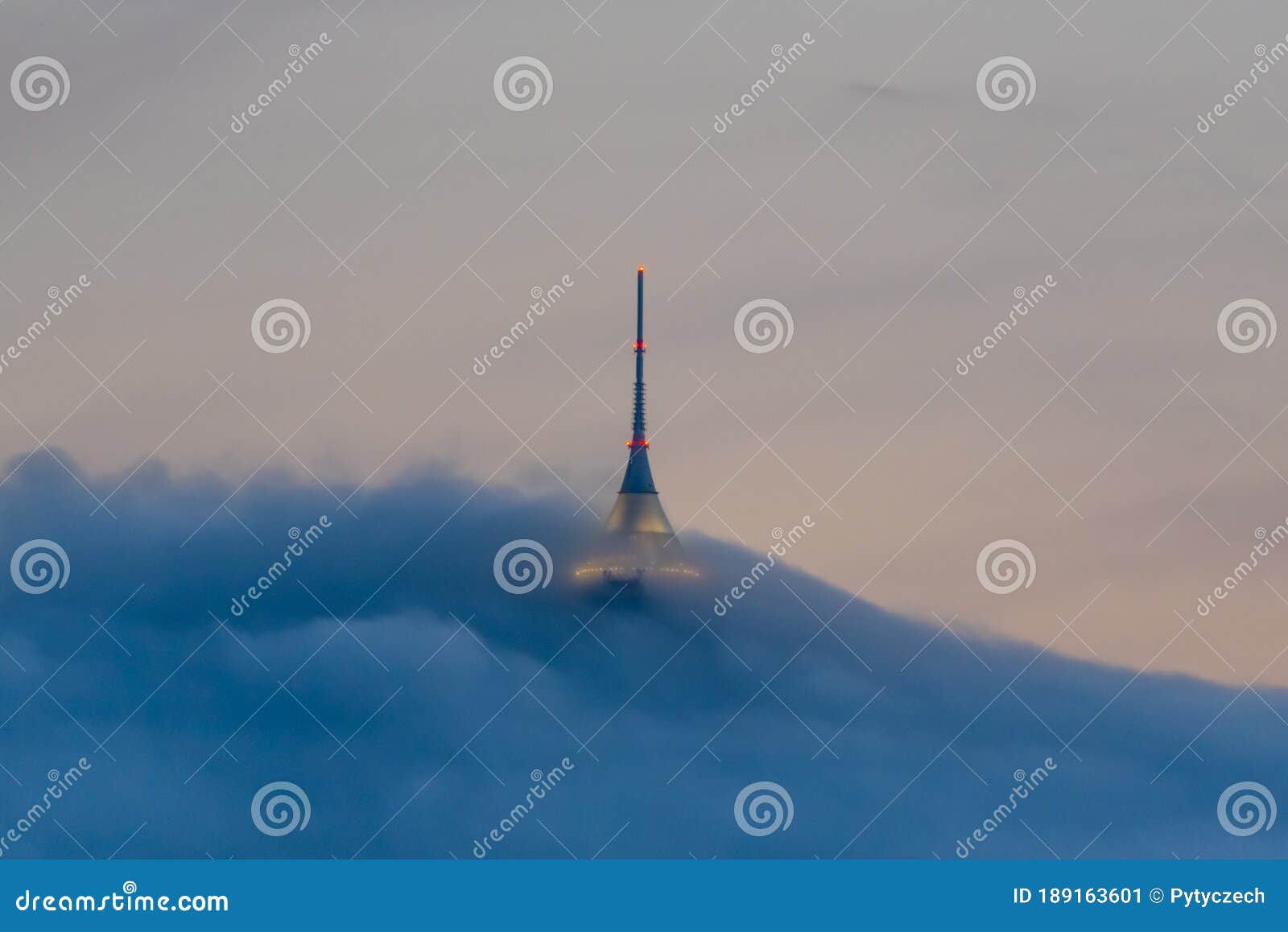 Jested Tower Partly Hidden in the Clouds. Dramatic Evening Atmosphere ...