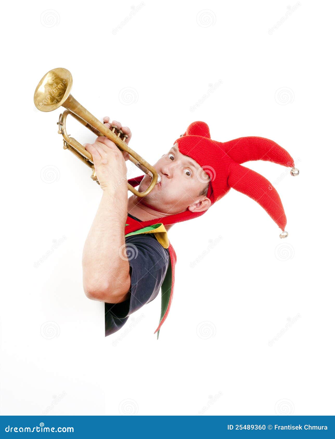 Jester blowing trumpet stock photo. Image of colorful - 25489360
