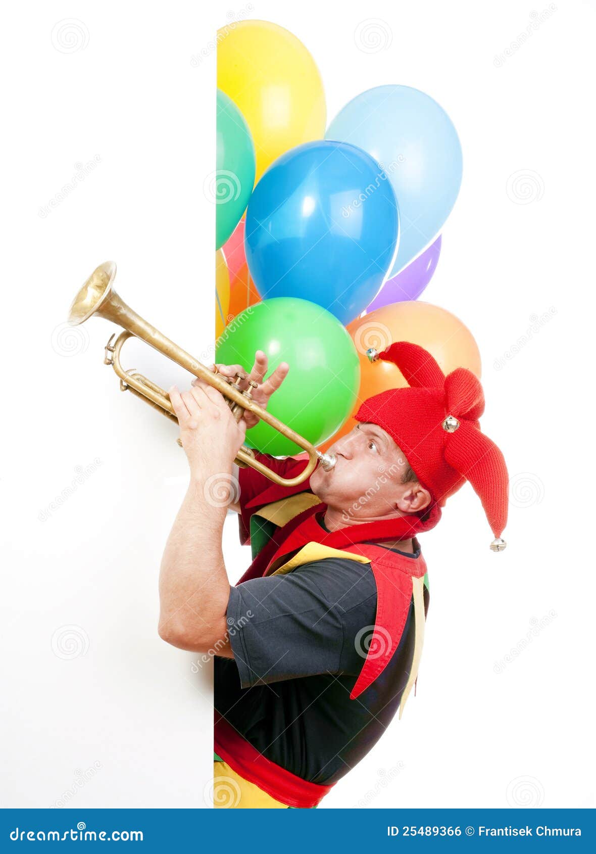 Jester blowing trumpet stock photo. Image of humor, instrument - 25489366