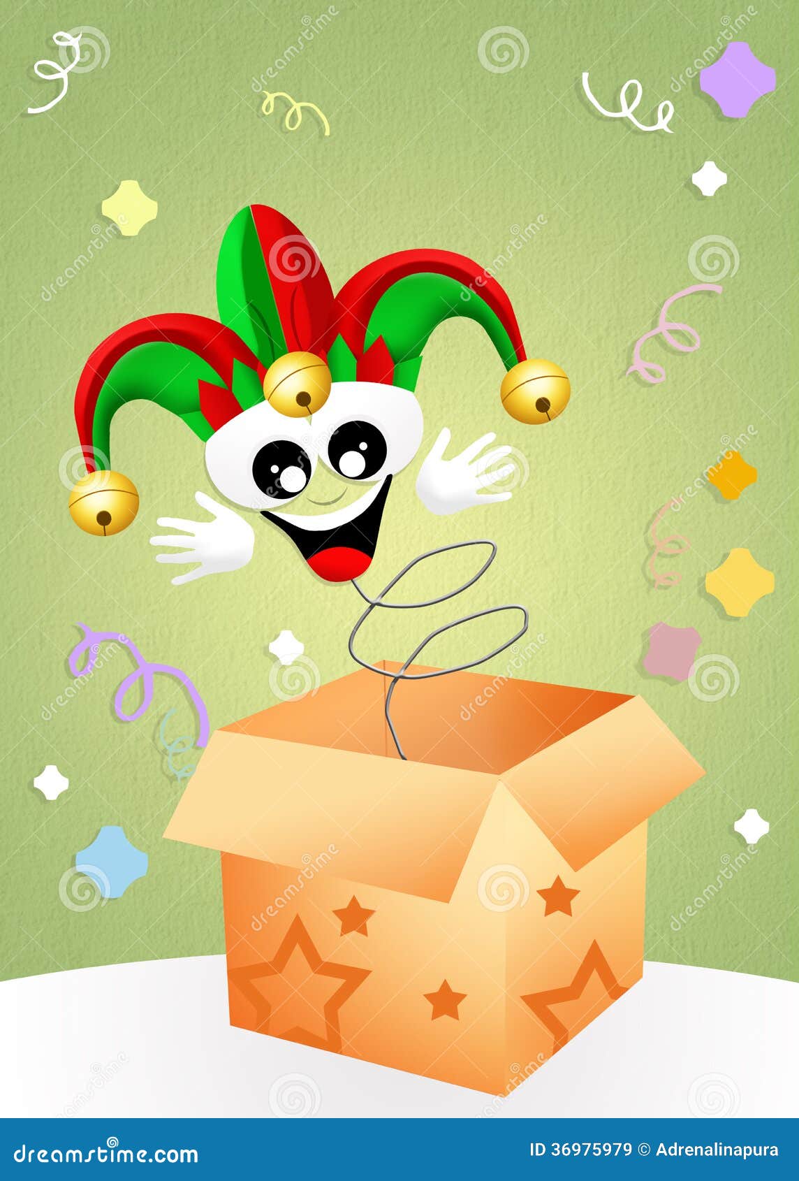 Jester in the box stock illustration. Illustration of confetti - 36975979