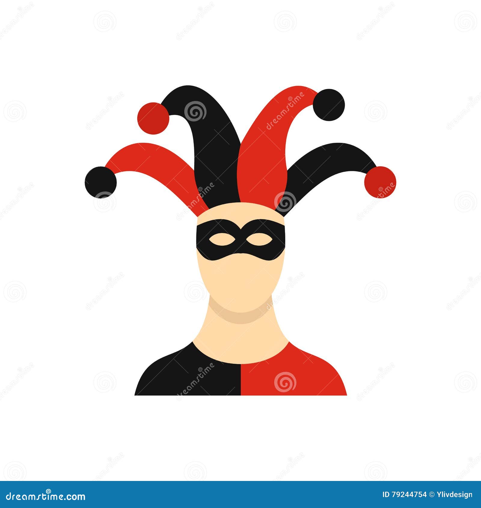 Jester with Cap Icon, Flat Style Stock Vector - Illustration of joke ...