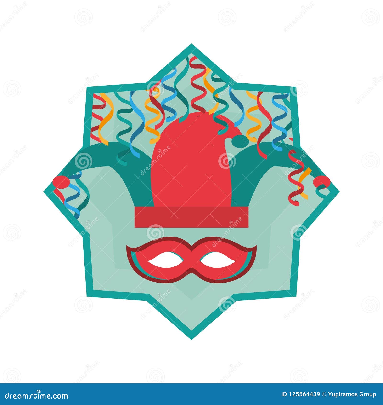 Jester Hat With Mask And Cofetti Inside Star Cartoon Vector ...