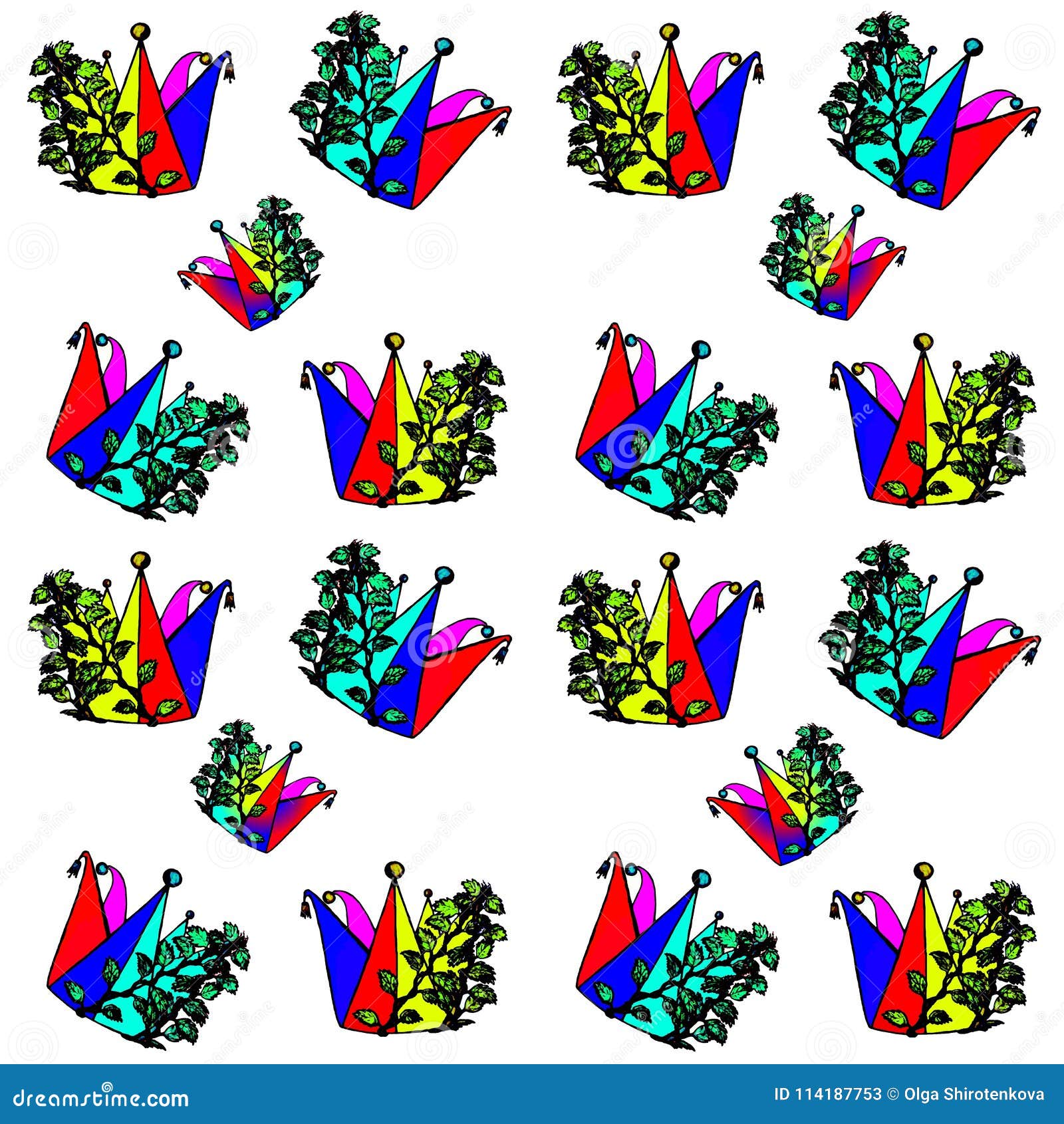 Jester`s Caps Stylized As a Crown on a White Background. Seamless ...