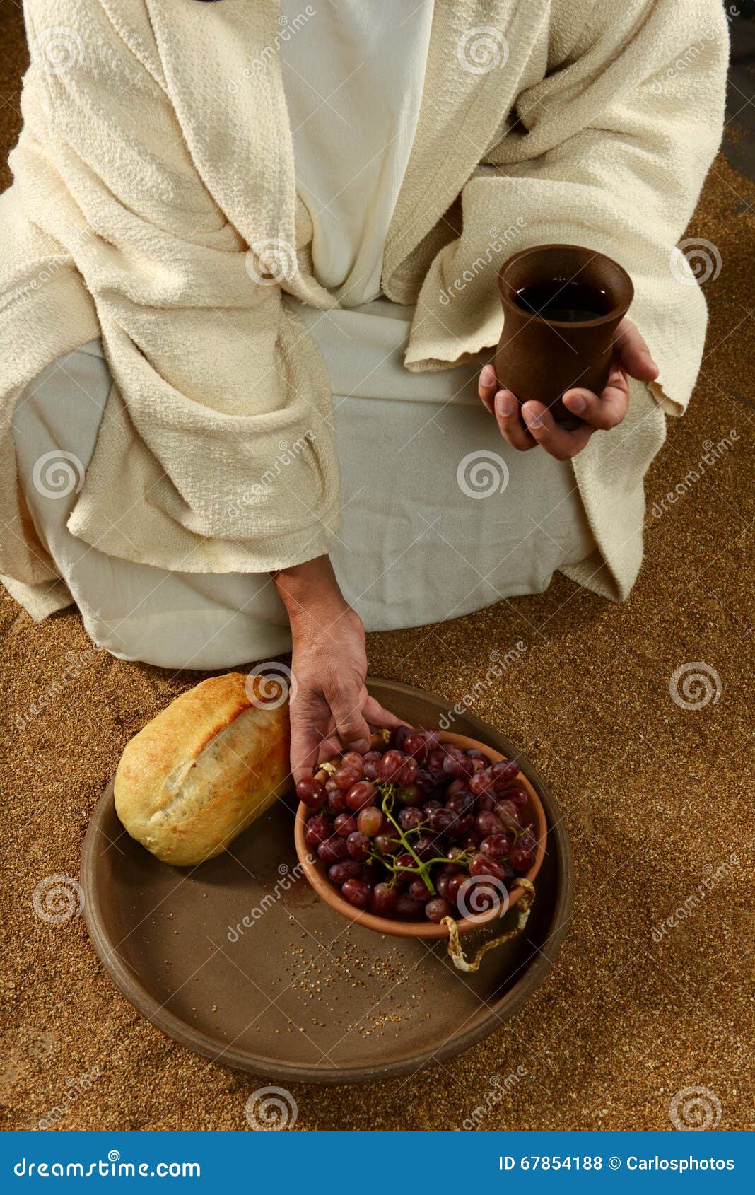 Jesus with Bread Wine and Grapes Stock Photo - Image of bible, word ...