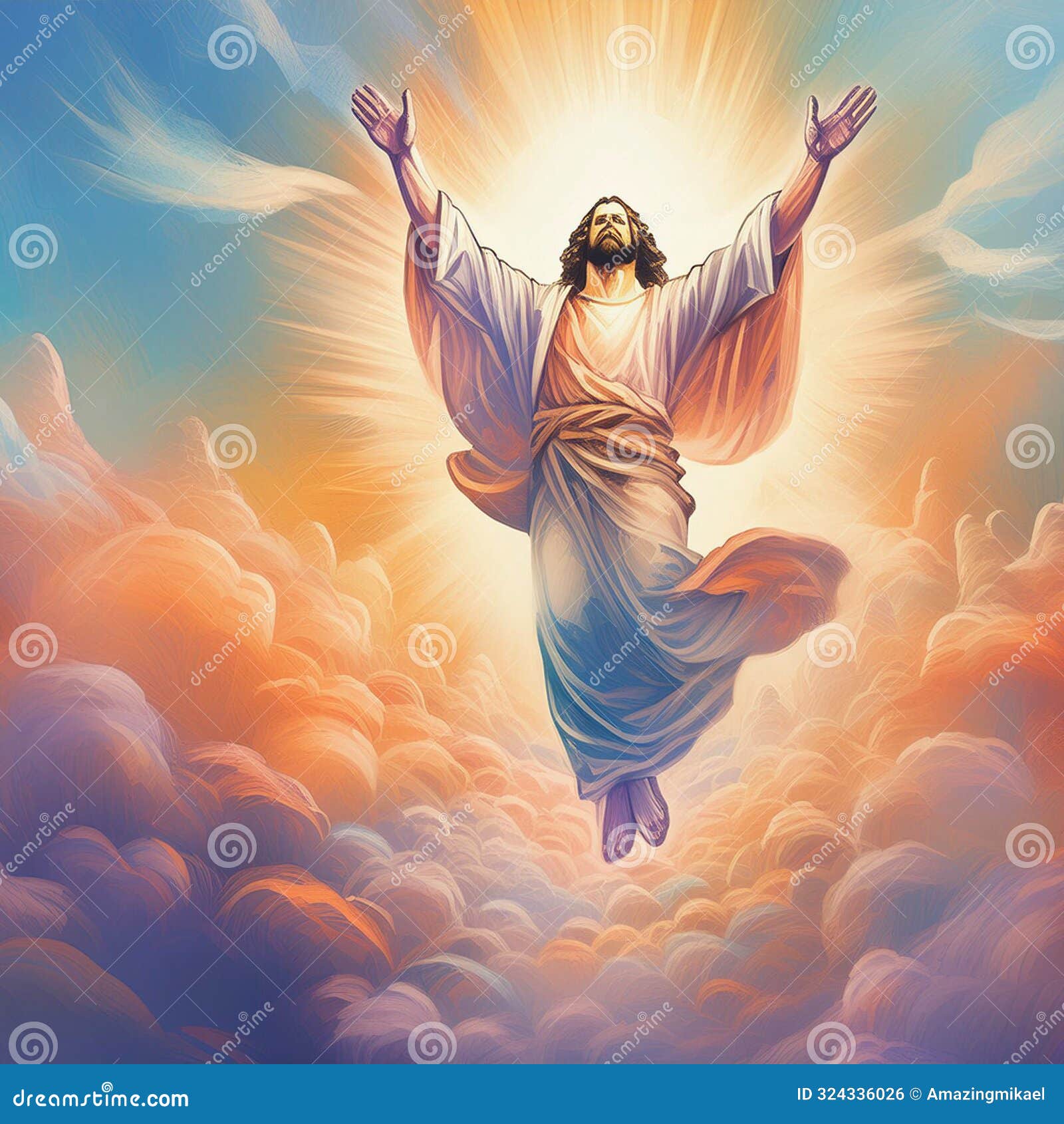 Jesus Christ Ascending into Heaven Stock Illustration - Illustration of ...