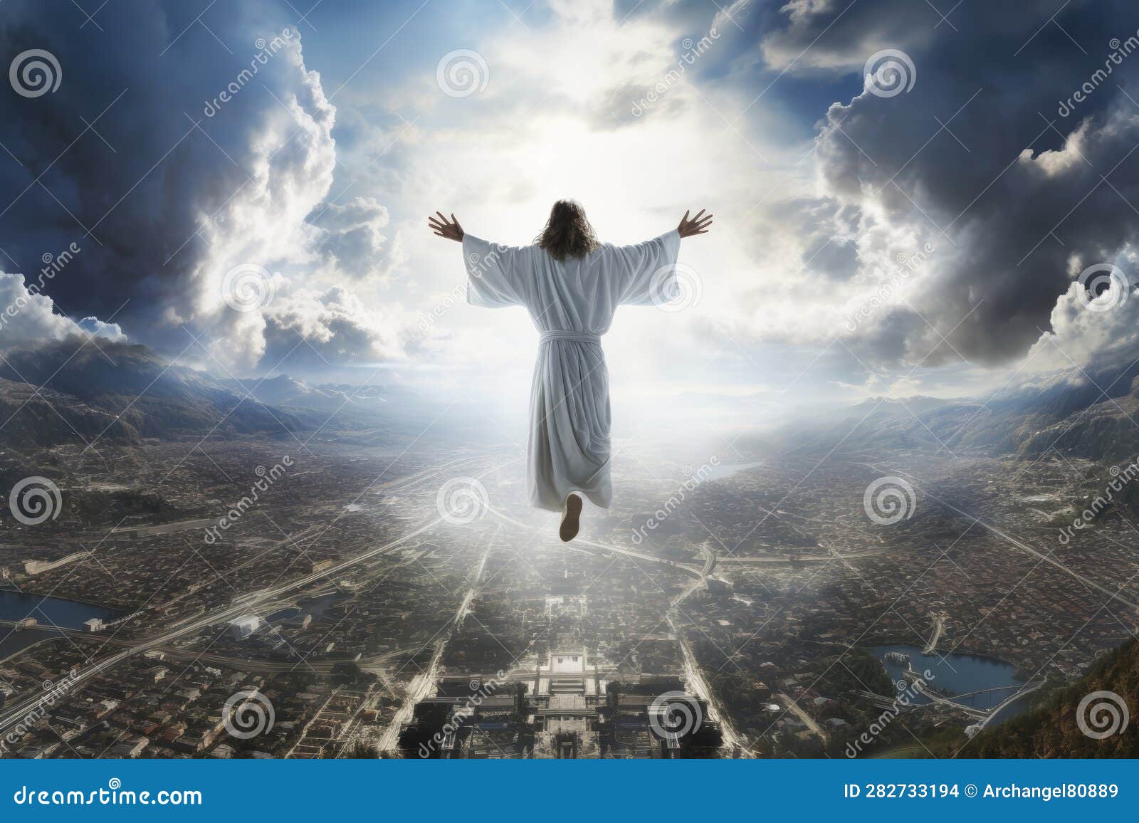 Jesus Christ from the Back in the Sky. Generative AI Stock Illustration ...