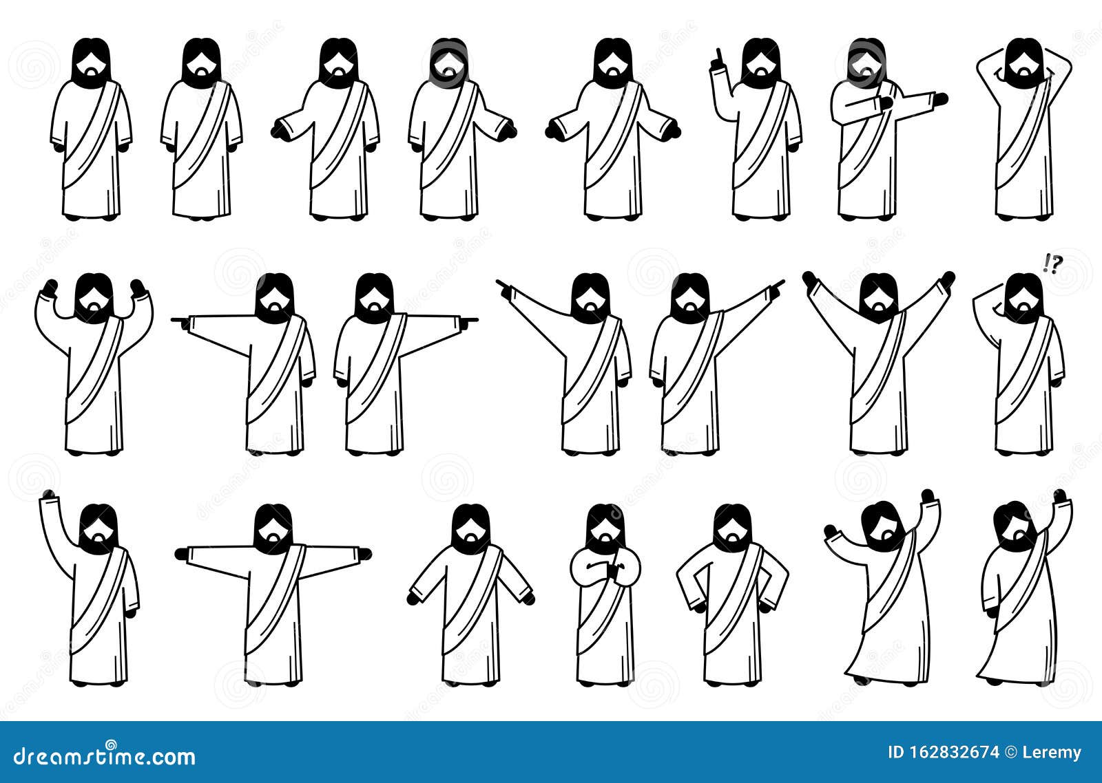 Jesus Christ Basic Standing Postures, Poses, and Actions. Stock Vector ...
