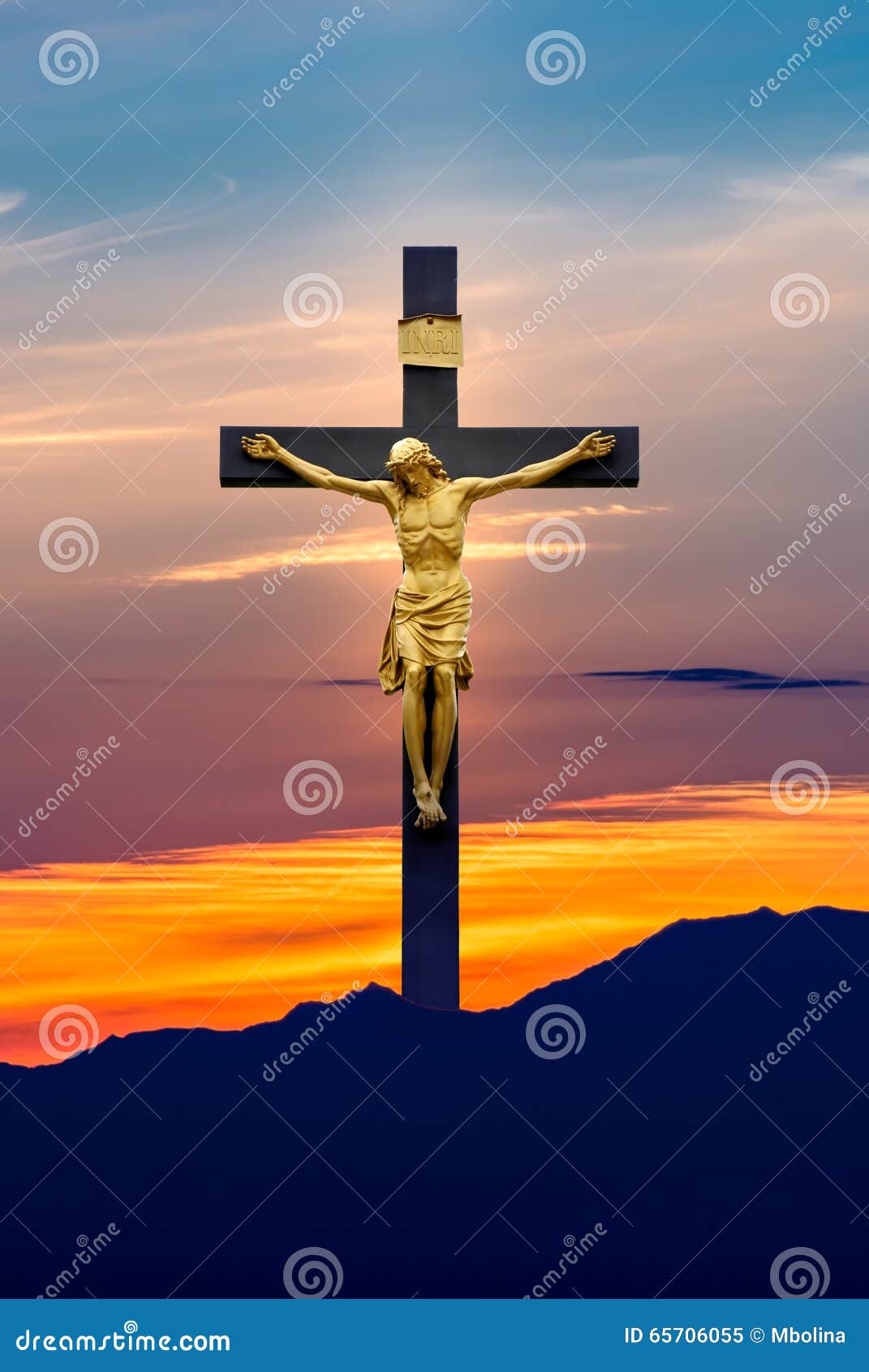 Jesus Christ on the Cross Over Sky Background Stock Image - Image of ...