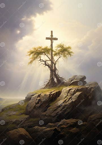 Jesus Christ Cross with a Tree Stock Illustration - Illustration of ...