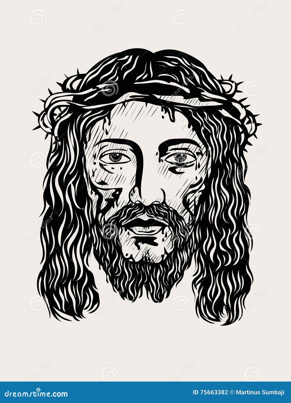 Jesus Christ face stock vector. Illustration of religion - 75663382