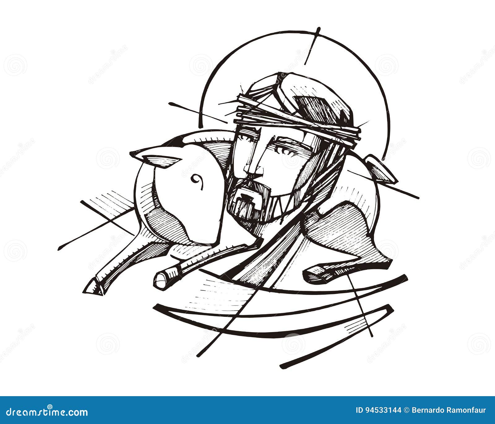 Jesus Christ Good Shepherd stock vector. Illustration of passion - 94533144