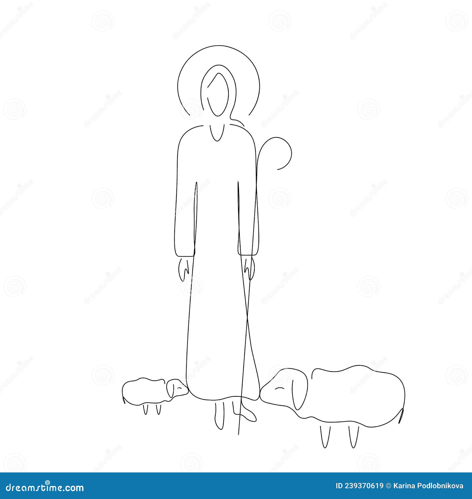 Jesus Christ Good Shepherd Line Drawing, Vector Illustration Stock ...