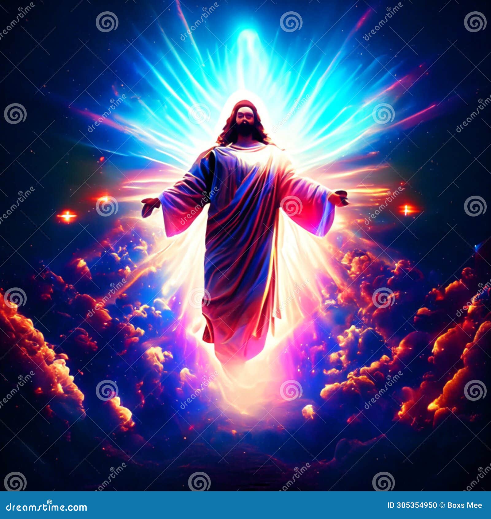 Jesus Christ in the Night Sky with Rays of Light. 3d Rendering AI ...