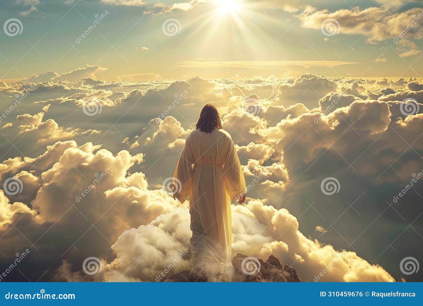 Jesus Christ in the Sky with Clouds and Sun Stock Illustration ...