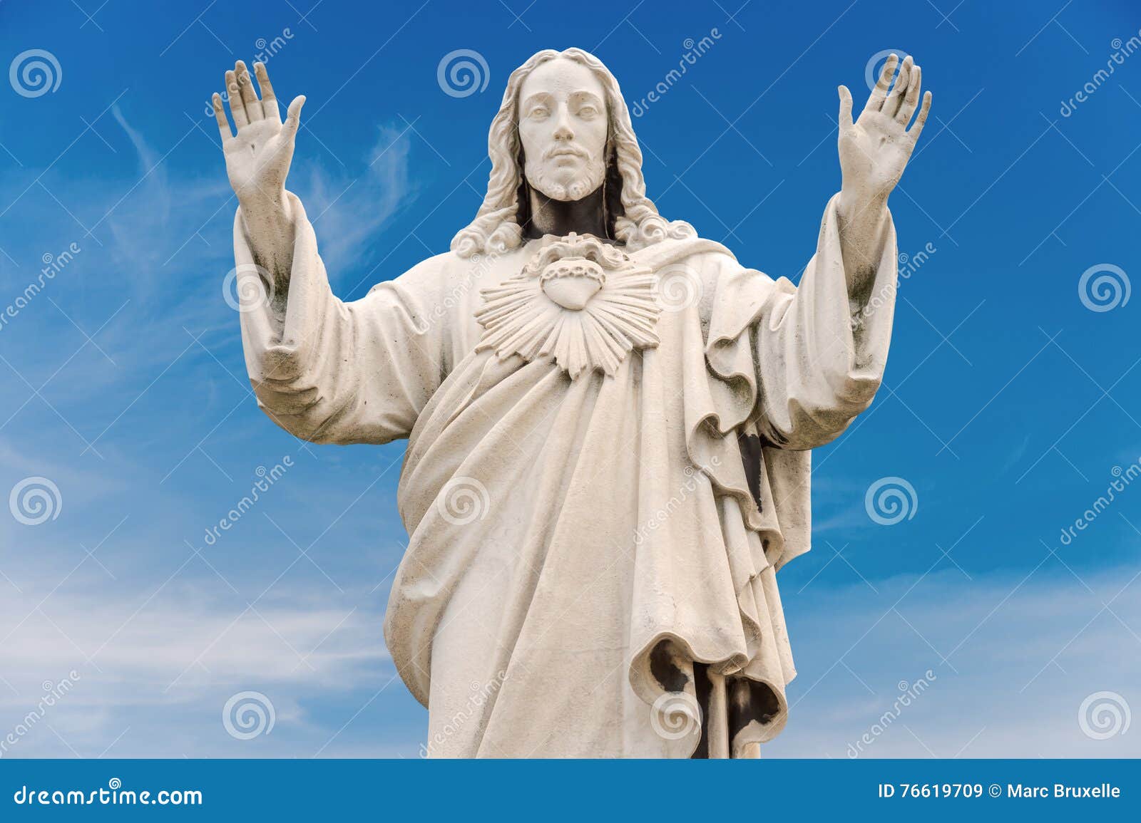 Jesus Christ Statue Over Blue Sky Stock Image - Image of christian ...