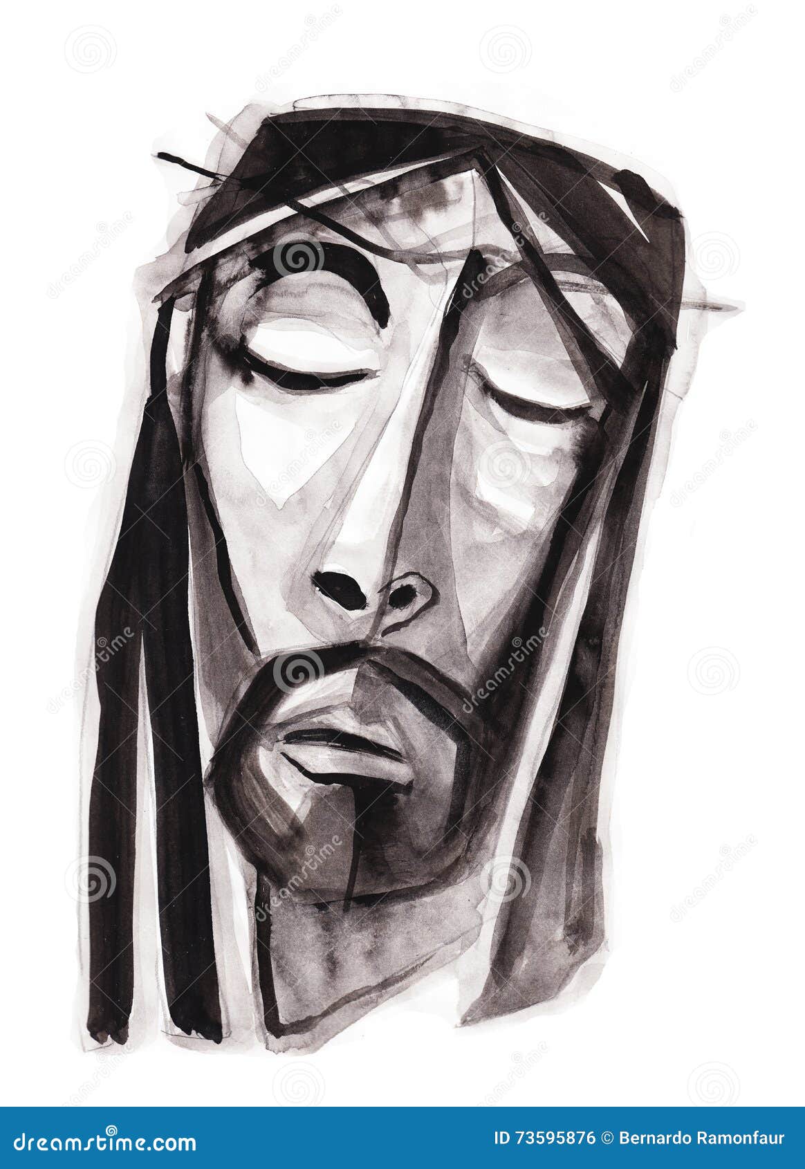 Jesus Christ Suffering Face Drawing Stock Illustration - Illustration ...