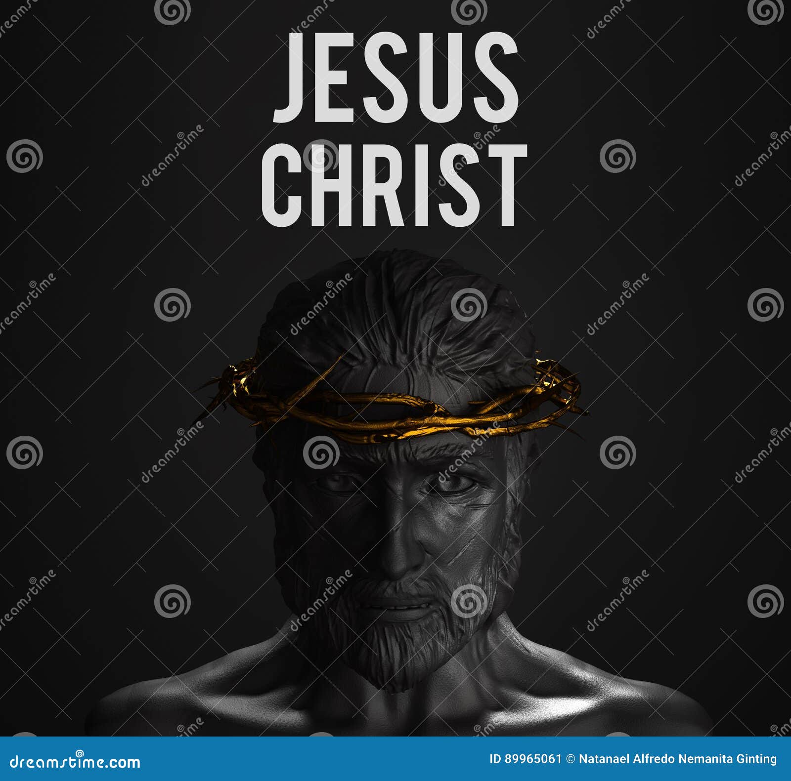 Jesus Christ Text Statue with Gold Crown of Thorns 3D Rendering Stock ...