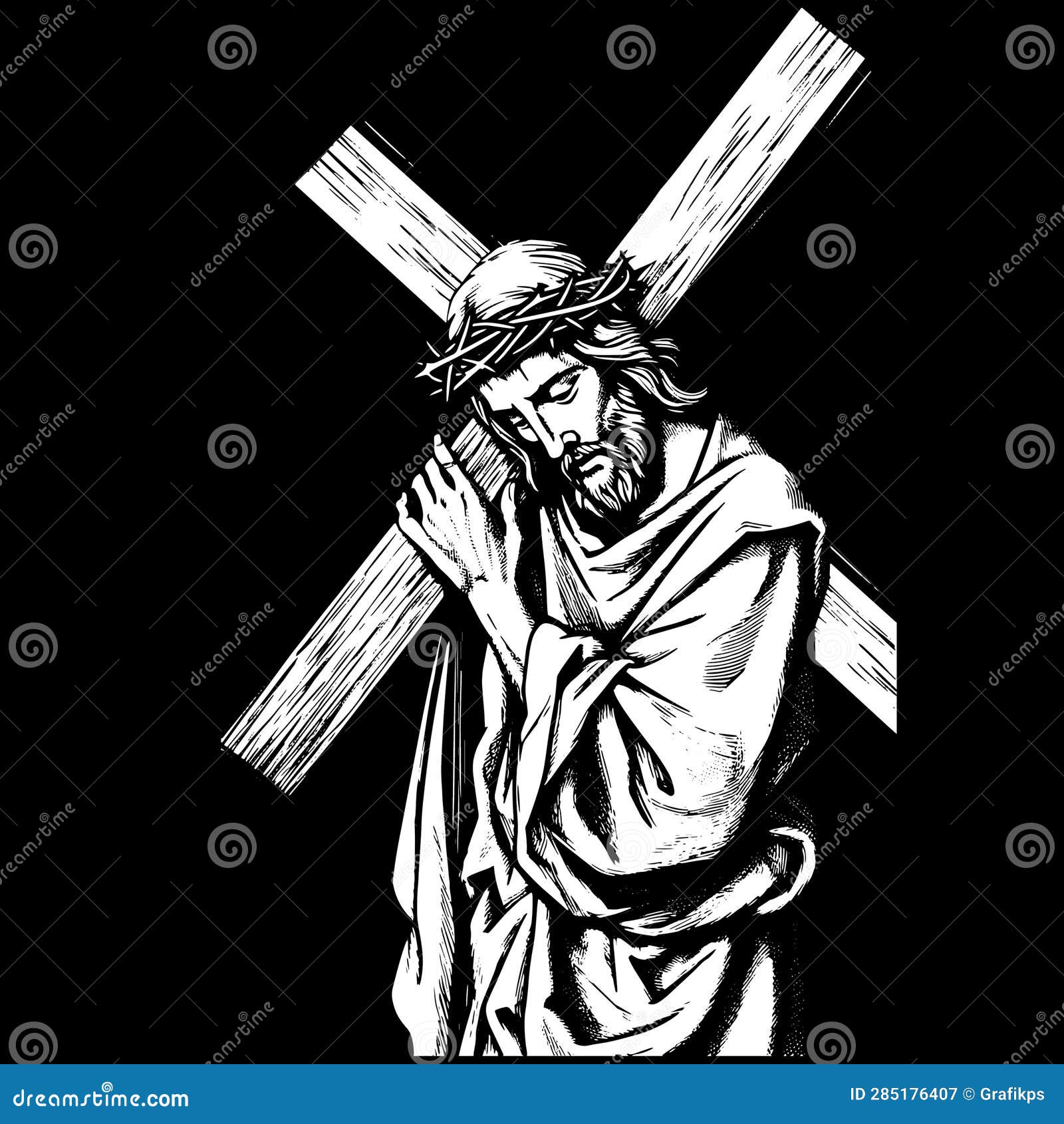Jesus Christ, Vector Illustration on a White Background. Silhouette ...