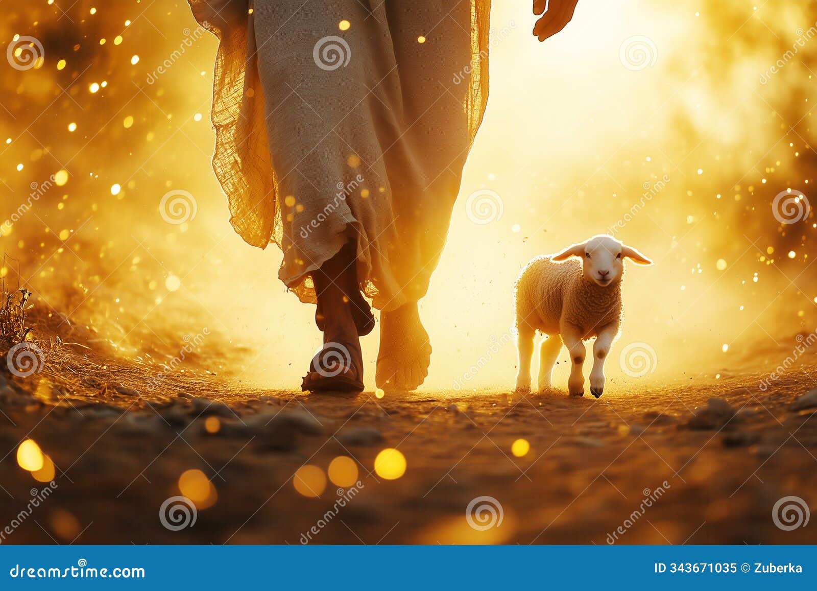 Jesus Walking with Lost Lamb Stock Illustration - Illustration of flock ...