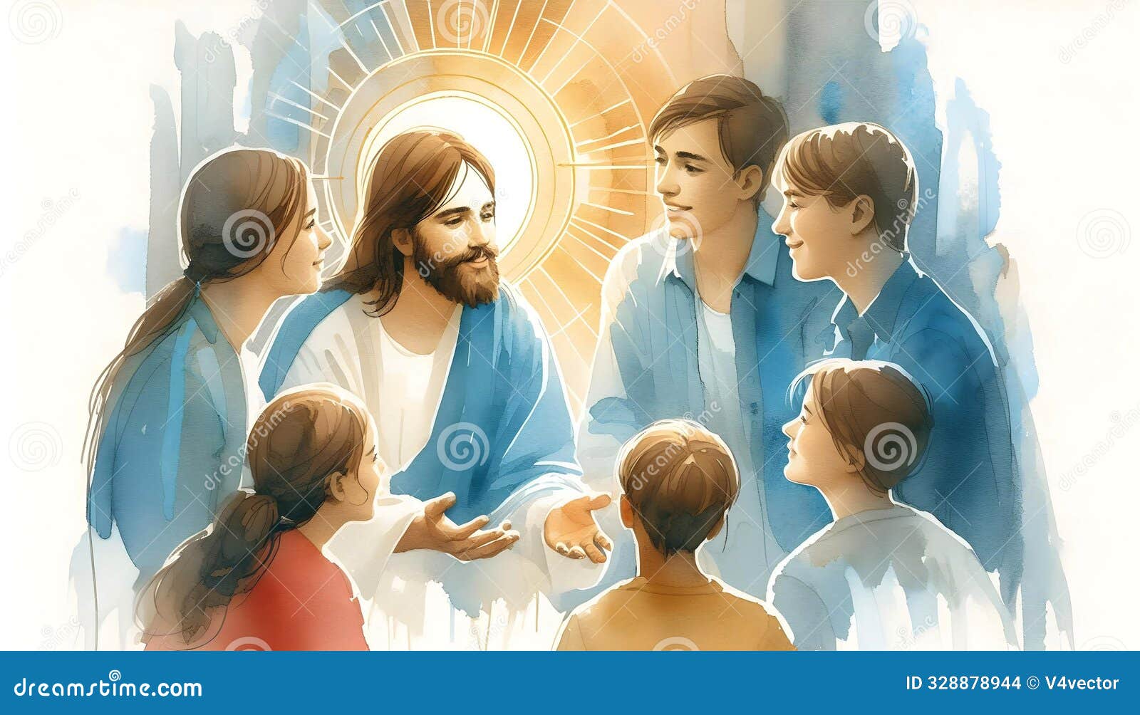 Jesus is Conversing with a Group of Young People. the Scene Captures a ...
