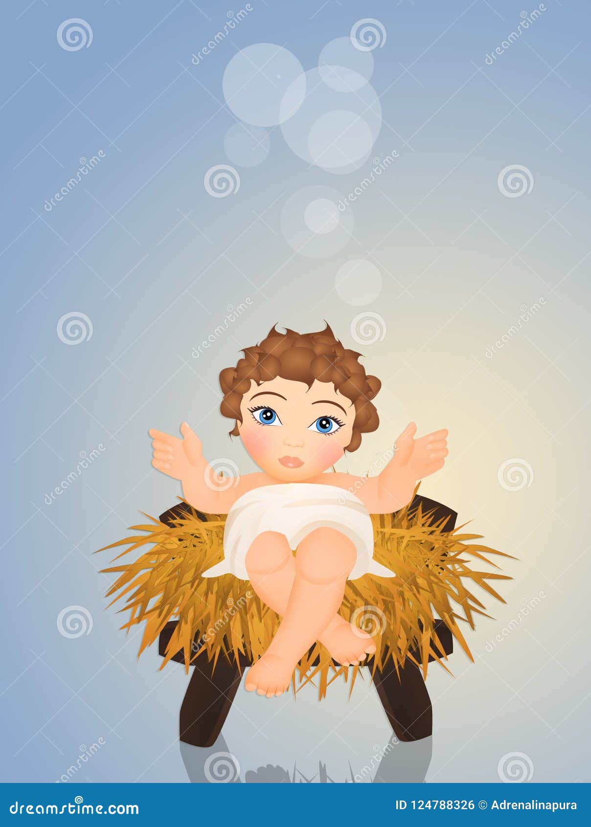 Jesus in the cradle stock illustration. Illustration of cartoon - 124788326