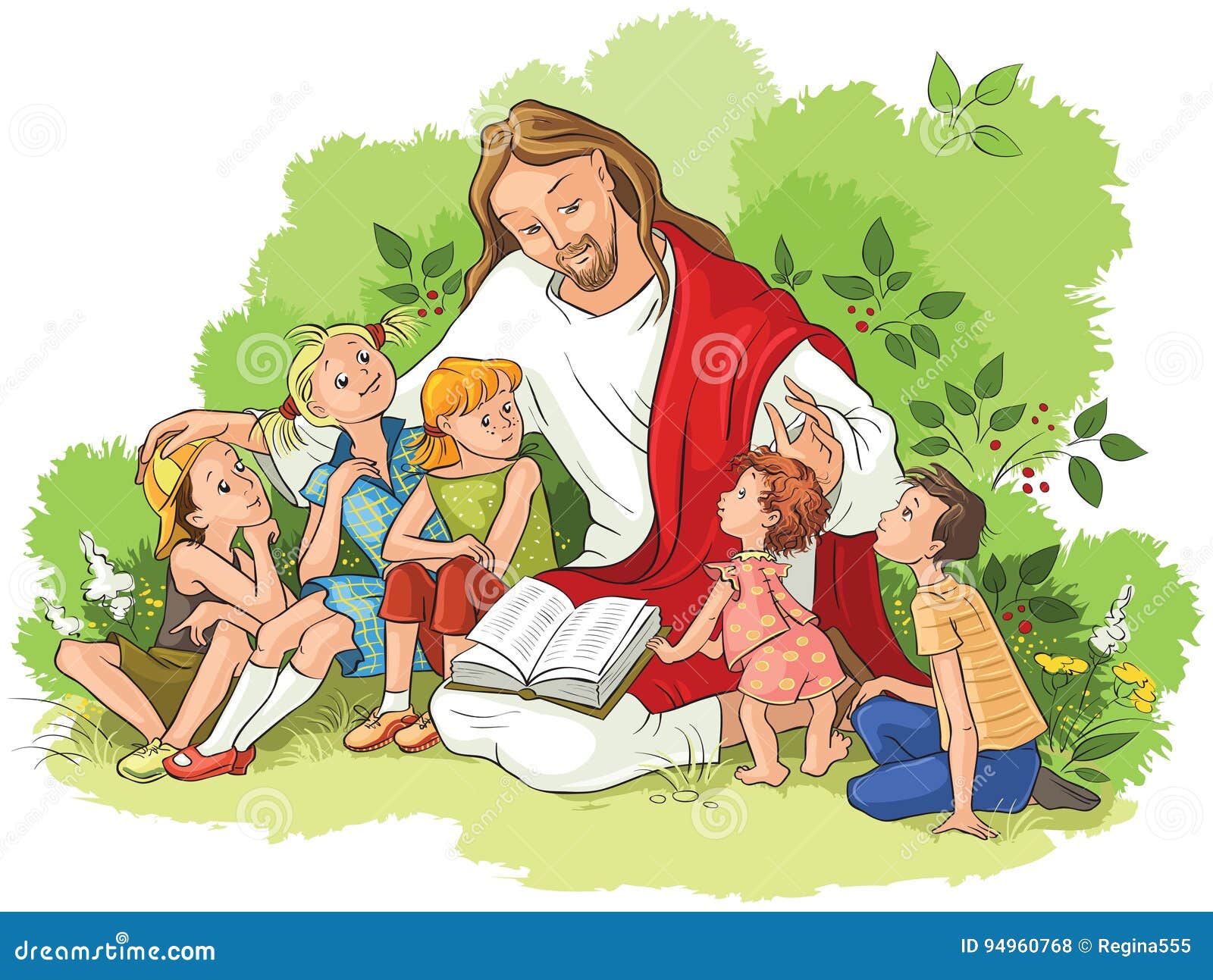 Jesus, Der Die Bibel Zu Den Kindern Liest Vektor Abbildung ...