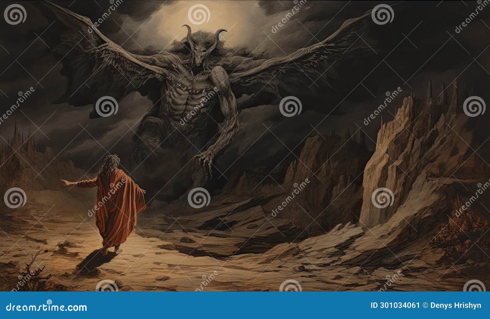 Jesus in the Desert is Tempted by Devil Stock Illustration ...