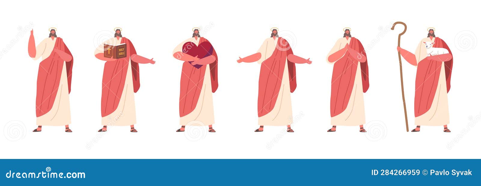 Jesus In Different Poses, In Prayer With Hands Clapped, Demonstrating ...