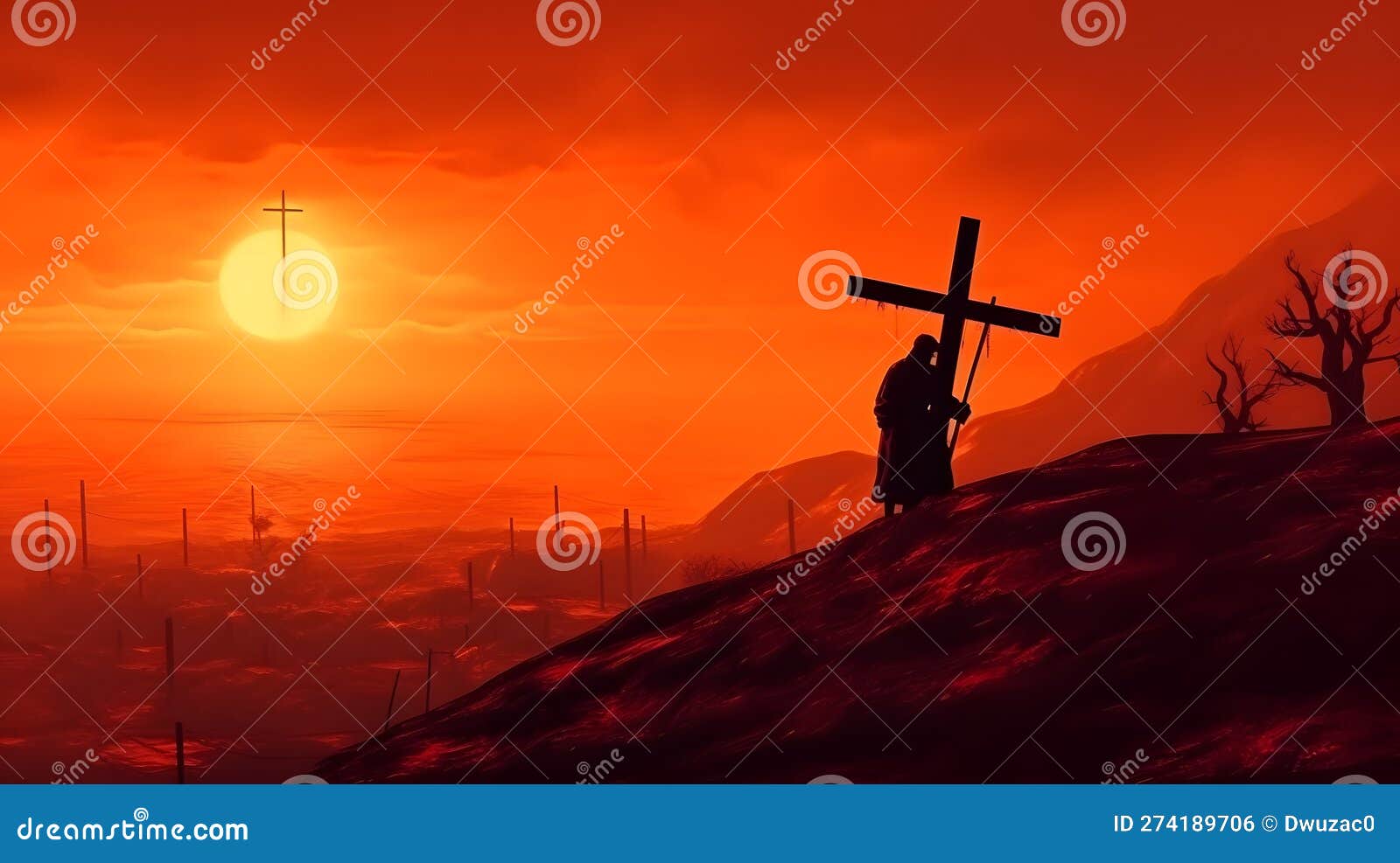 Jesus E Cruz Em Golgotha Hill Red Sky Sunset Sunset Sunset Cristo