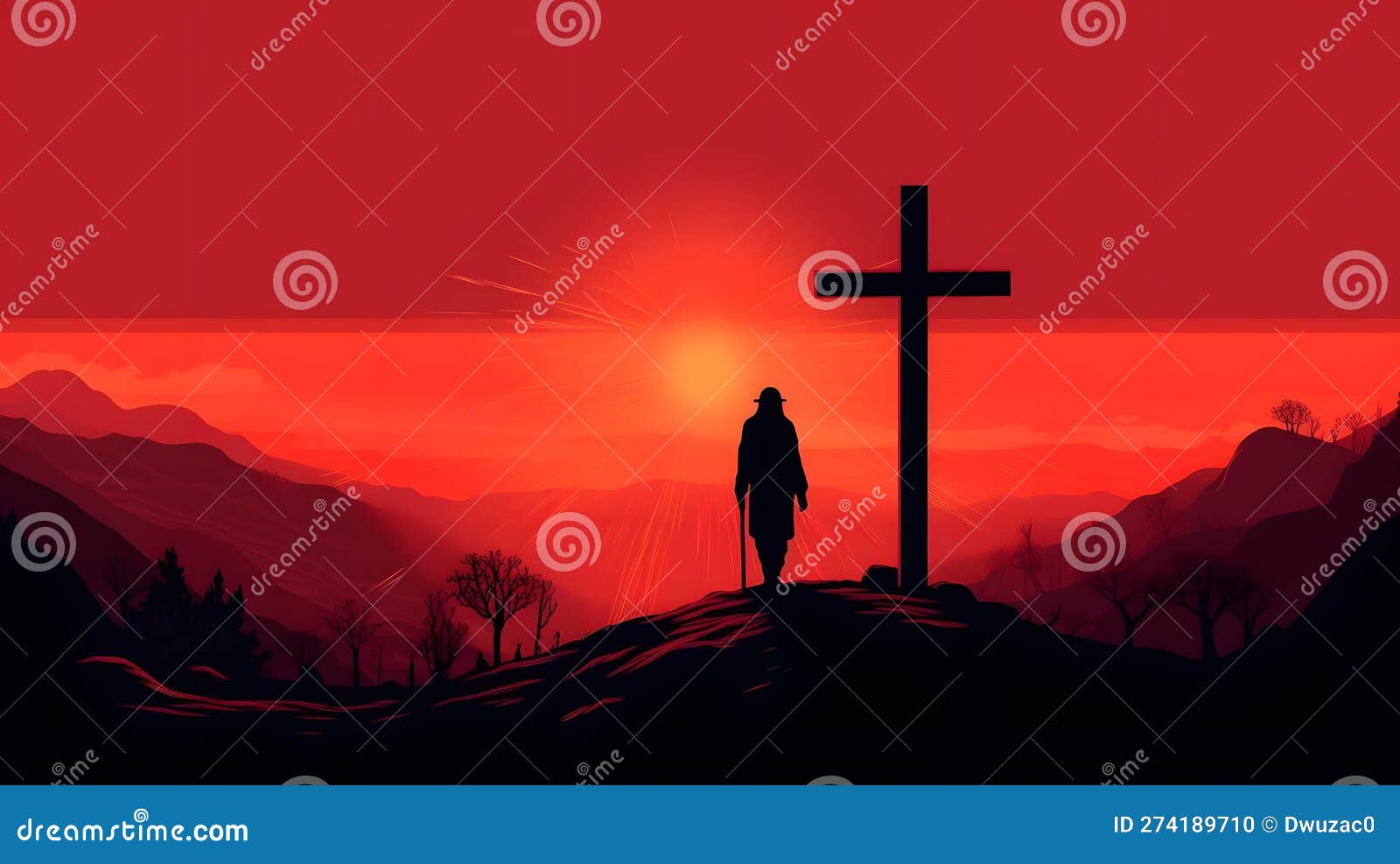 Jesus E Cruz Em Golgotha Hill Red Sky Sunset Sunset Sunset Cristo