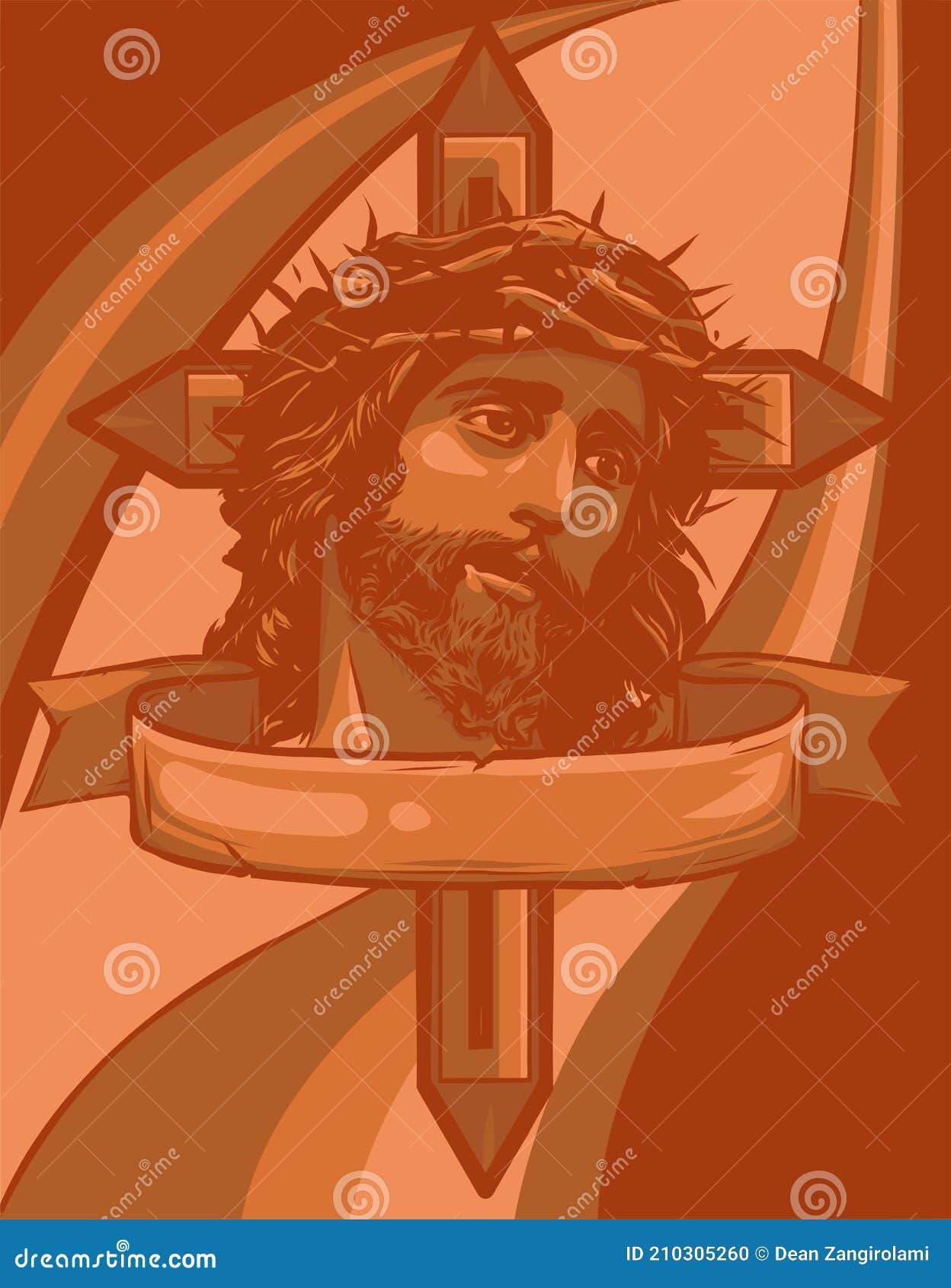 Jesus Face Design with Cross on Colored Background Vector Stock Vector ...