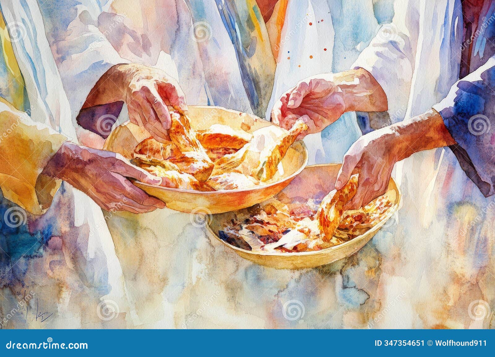 Jesus Feeding the 5,000, Breaking Bread and Distributing Fish. the ...
