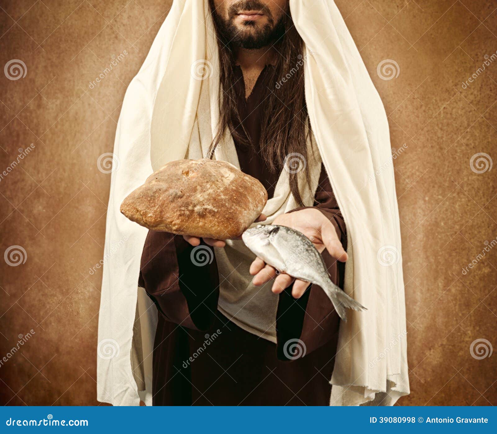 Jesus gives bread and fish stock photo. Image of bread - 39080998