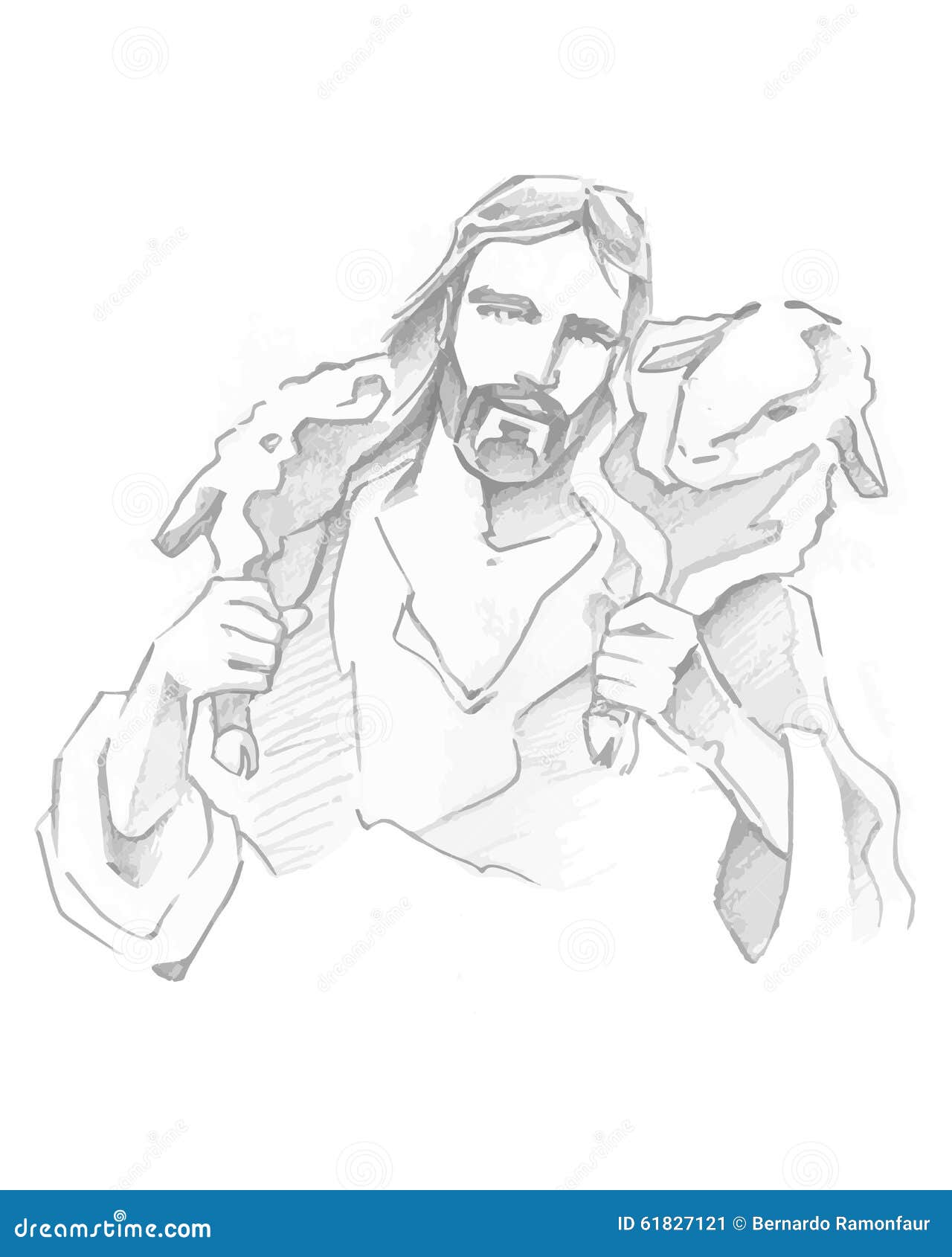 Jesus Good Shepherd stock vector. Illustration of drawing - 61827121