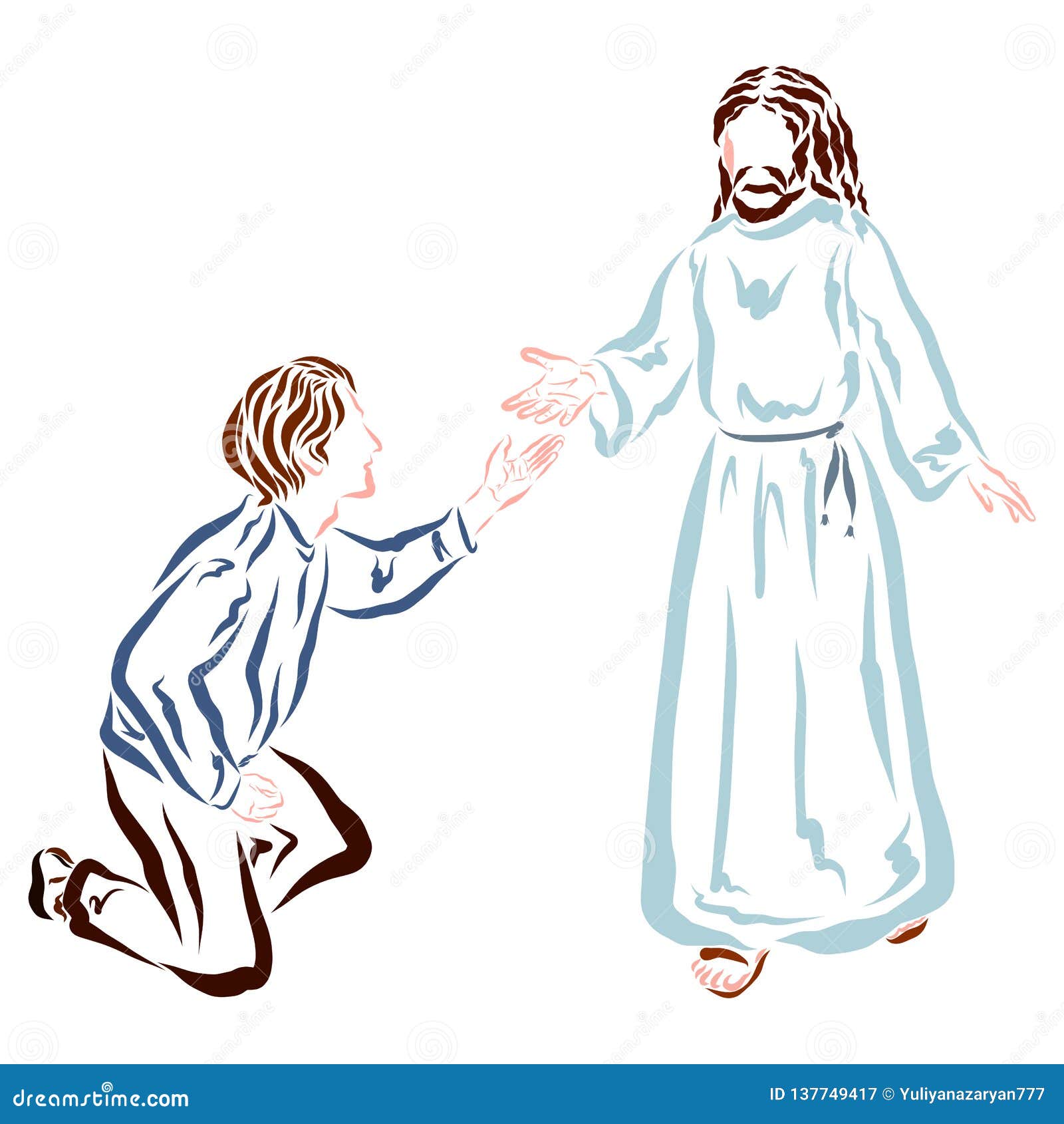 Jesus Helps a Man or Preaches To Him Stock Illustration - Illustration ...