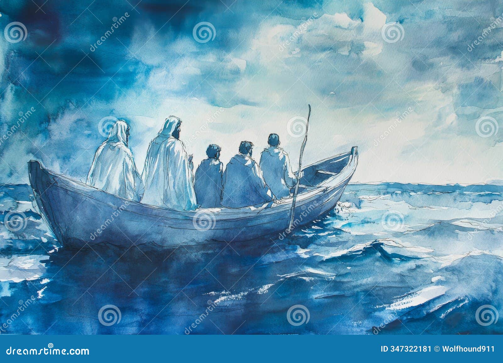 Jesus and His Disciples on the Boat, with the Waves Calm after the ...