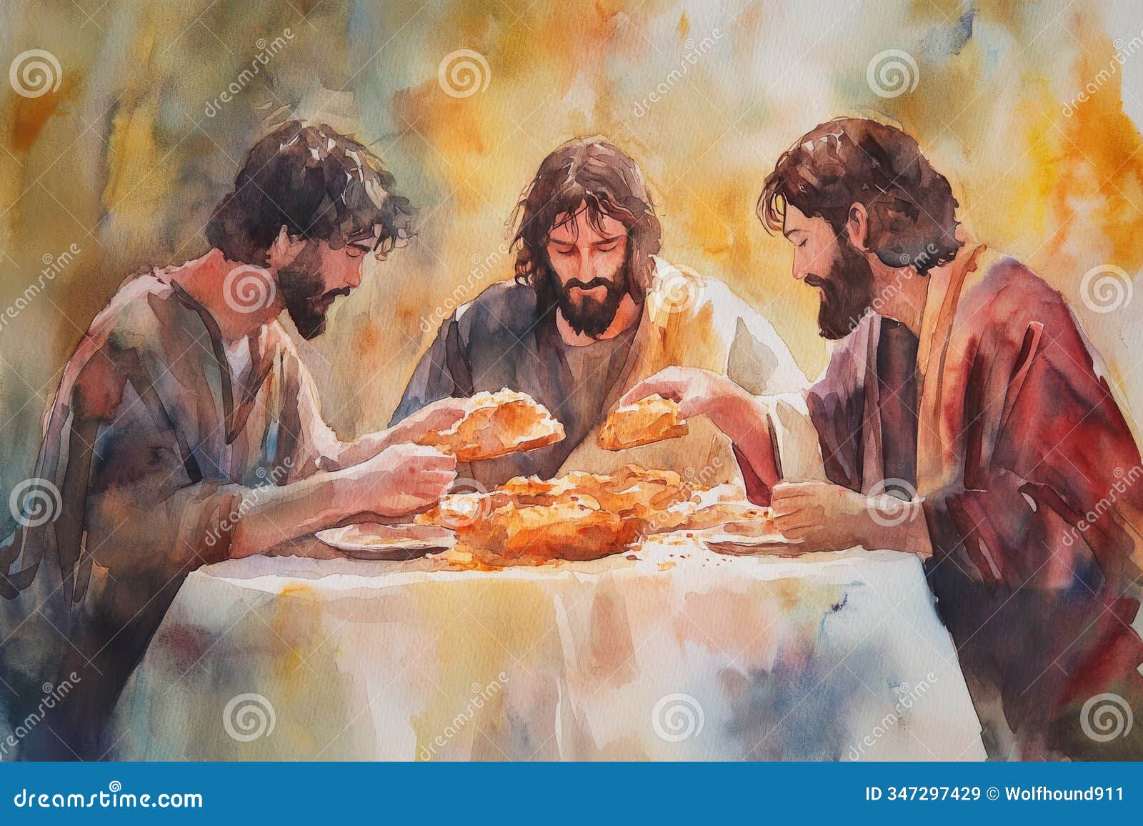 Jesus and His Disciples Breaking Bread Together at the Table. the ...
