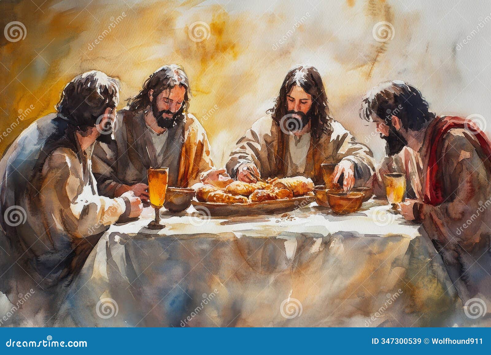 Jesus and His Disciples Breaking Bread Together at the Table. the ...