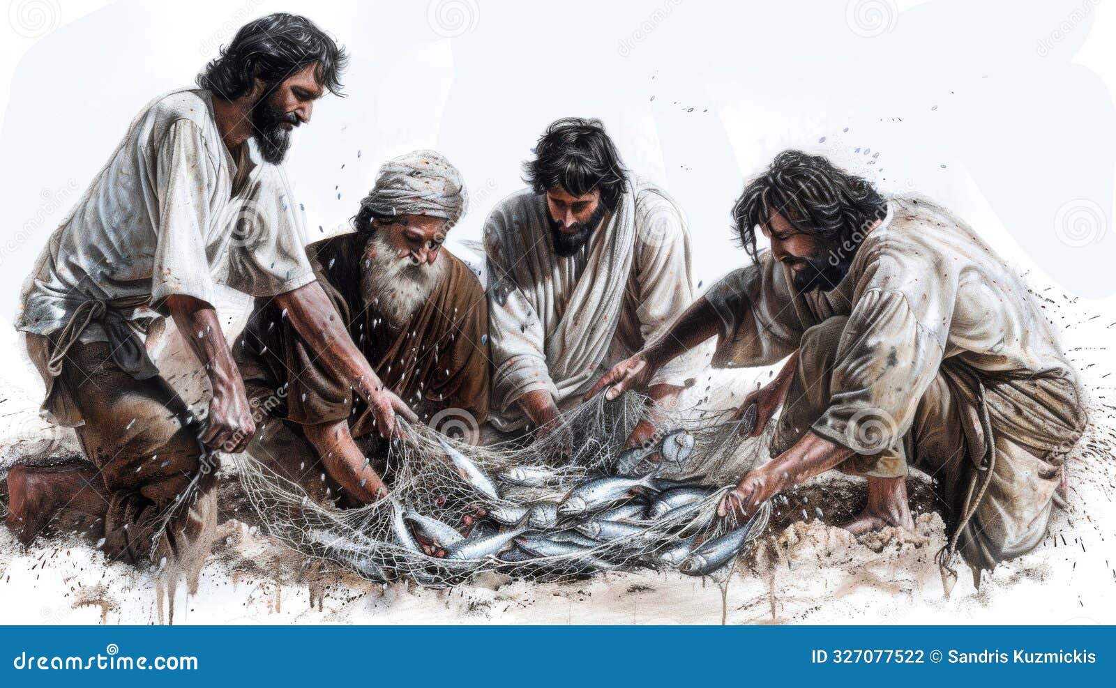Jesus and His Disciples Working Together To Clean the Fish from Their ...