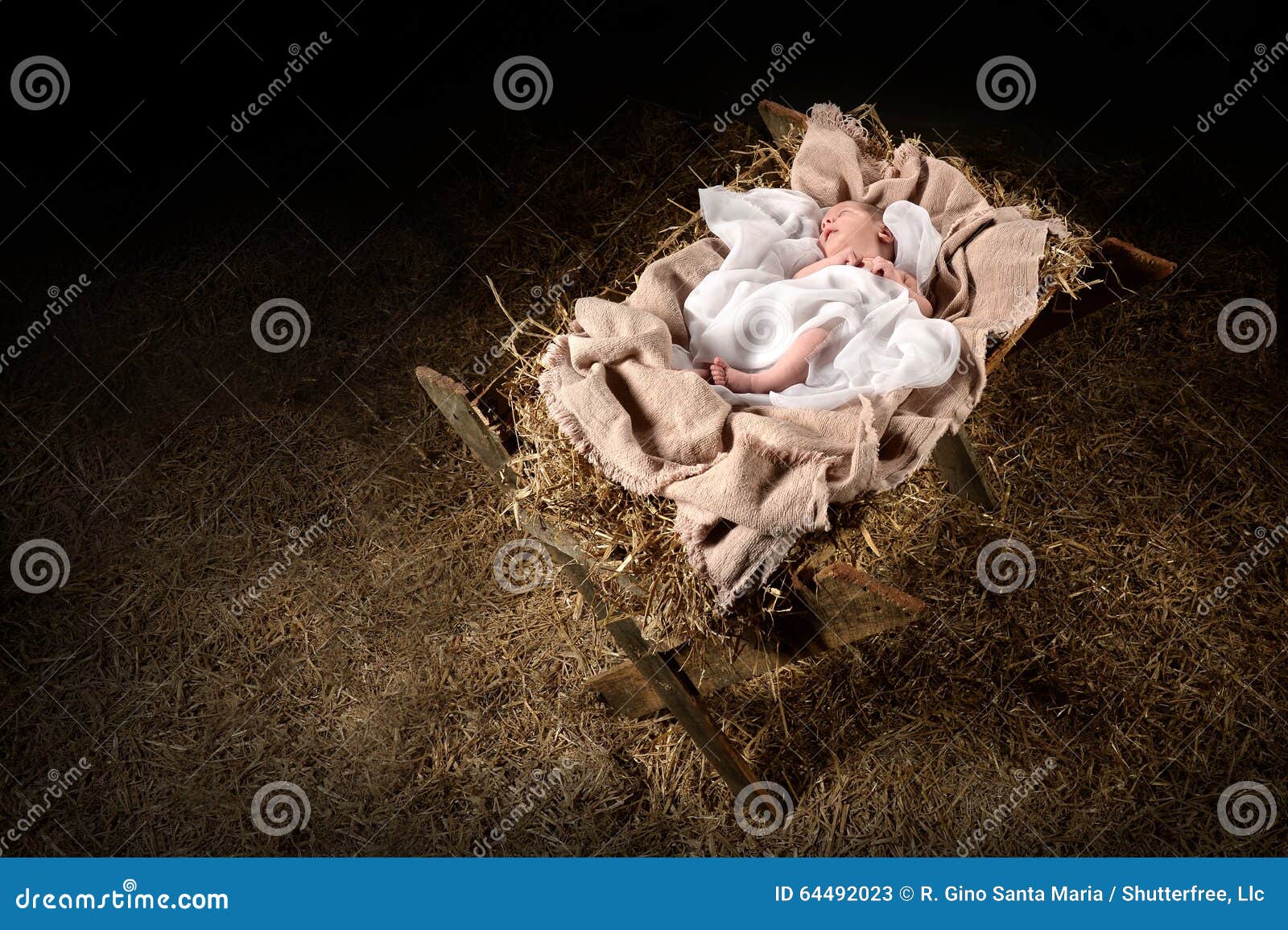 Jesus In Manger. Christmas Scene. Religious Christmas Scene Of Baby ...