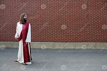 Jesus Looking Over His Shoulder at Blank Wall Stock Photo - Image of ...