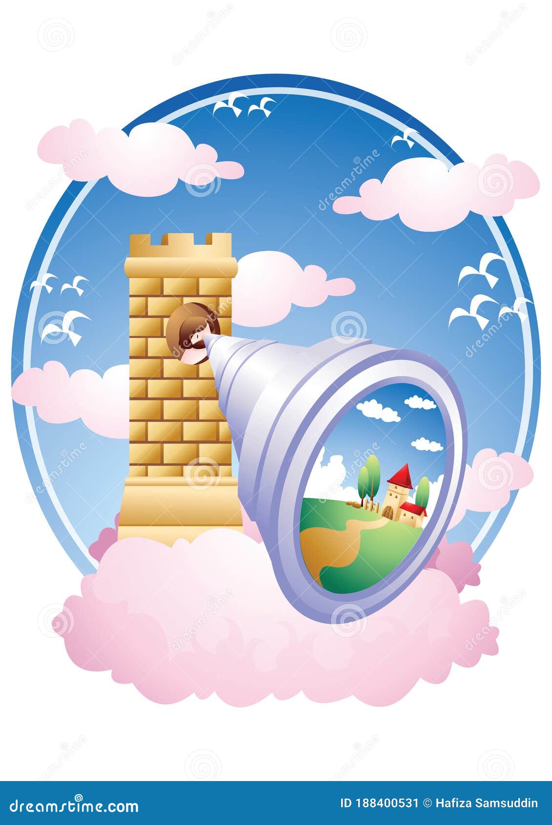 Jesus Looking through a Telescope. Vector Illustration Decorative ...