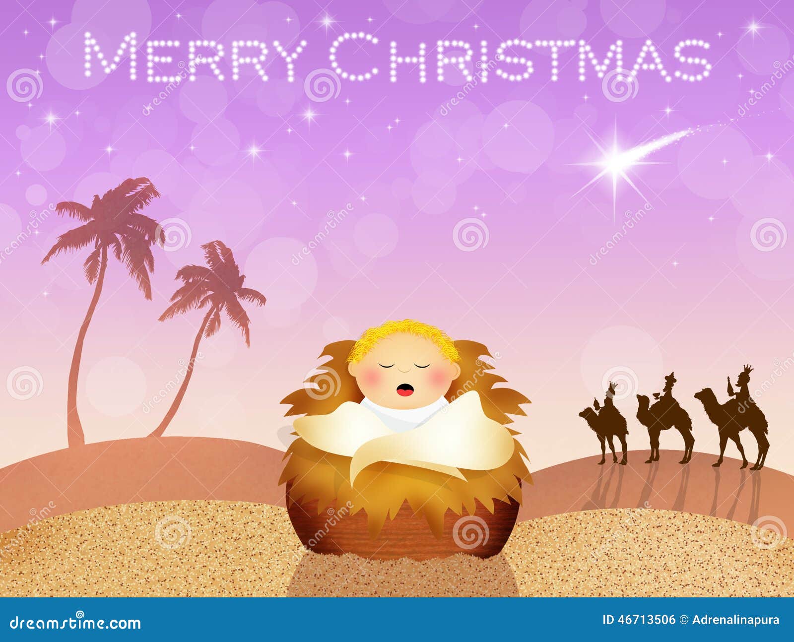 Jesus in the manger stock illustration. Illustration of event - 46713506