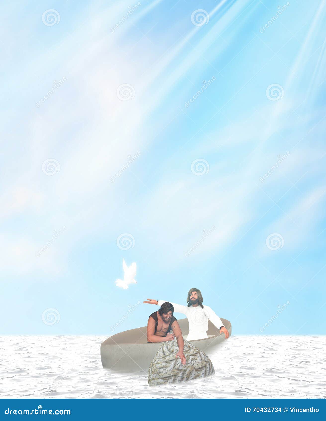 Jesus Peter Miraculous Catch of Fish Stock Illustration - Illustration ...