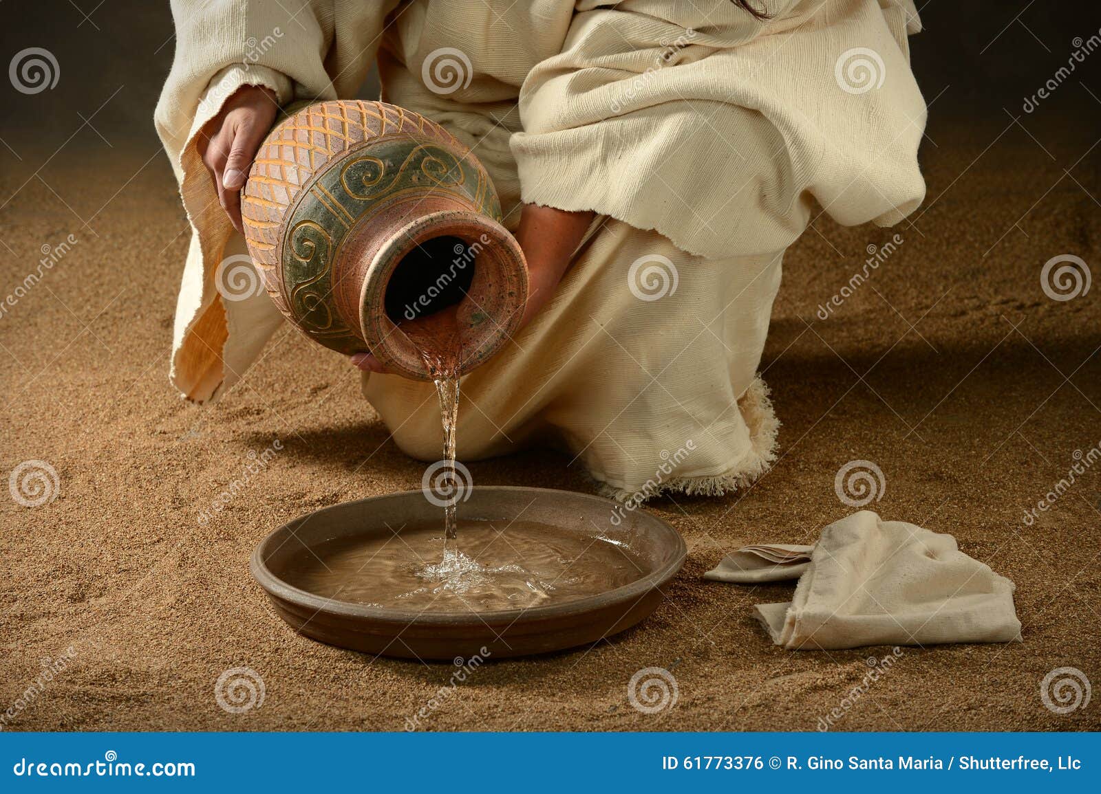 Jesus Pouring Water on Pan stock photo. Image of servant - 61773376