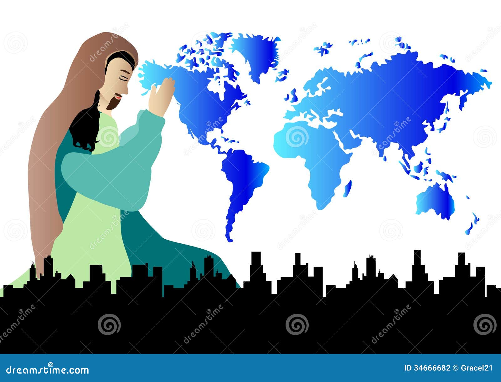 Jesus Praying for Our Earth Stock Vector - Illustration of kneeling ...