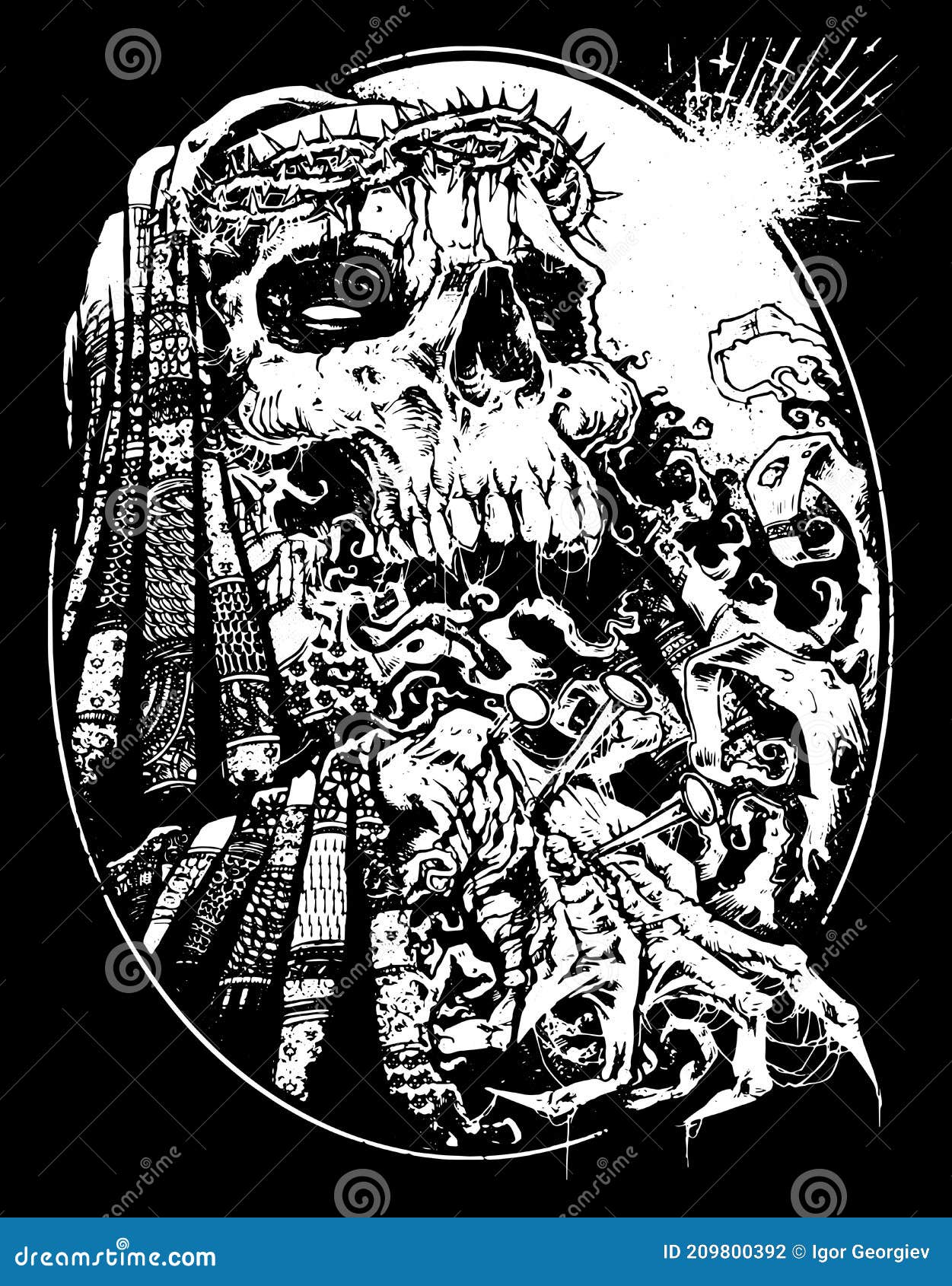 Jesus Skull Vector Tattoo Template Stock Vector - Illustration of ...