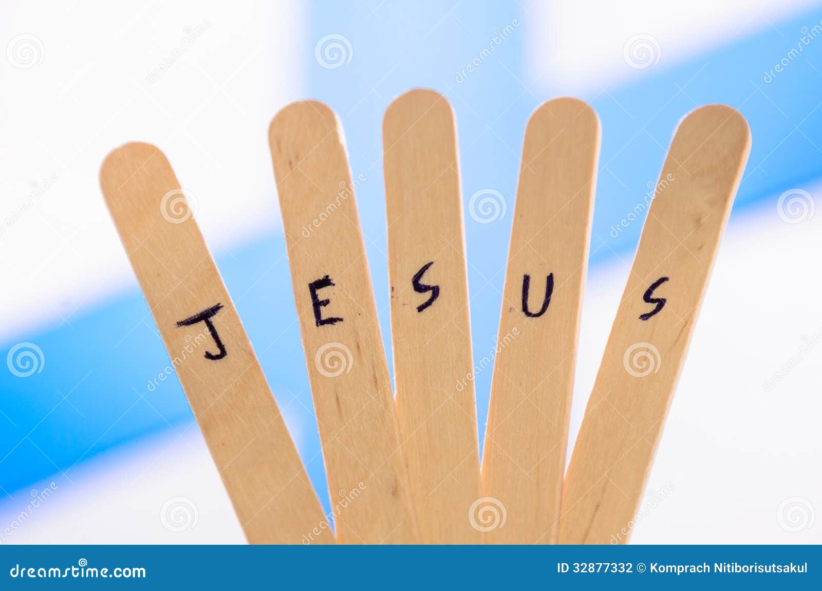 JESUS TEXT. stock photo. Image of wood, christian, blue - 32877332