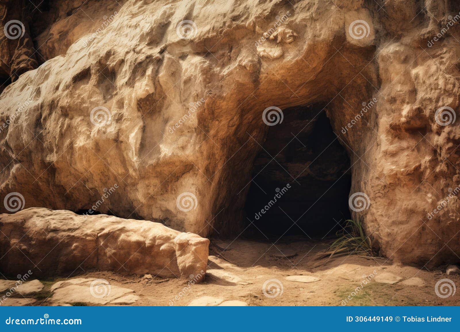 Jesus Tomb Stone Rolled Away Light Inside, Cave Stock Illustration ...